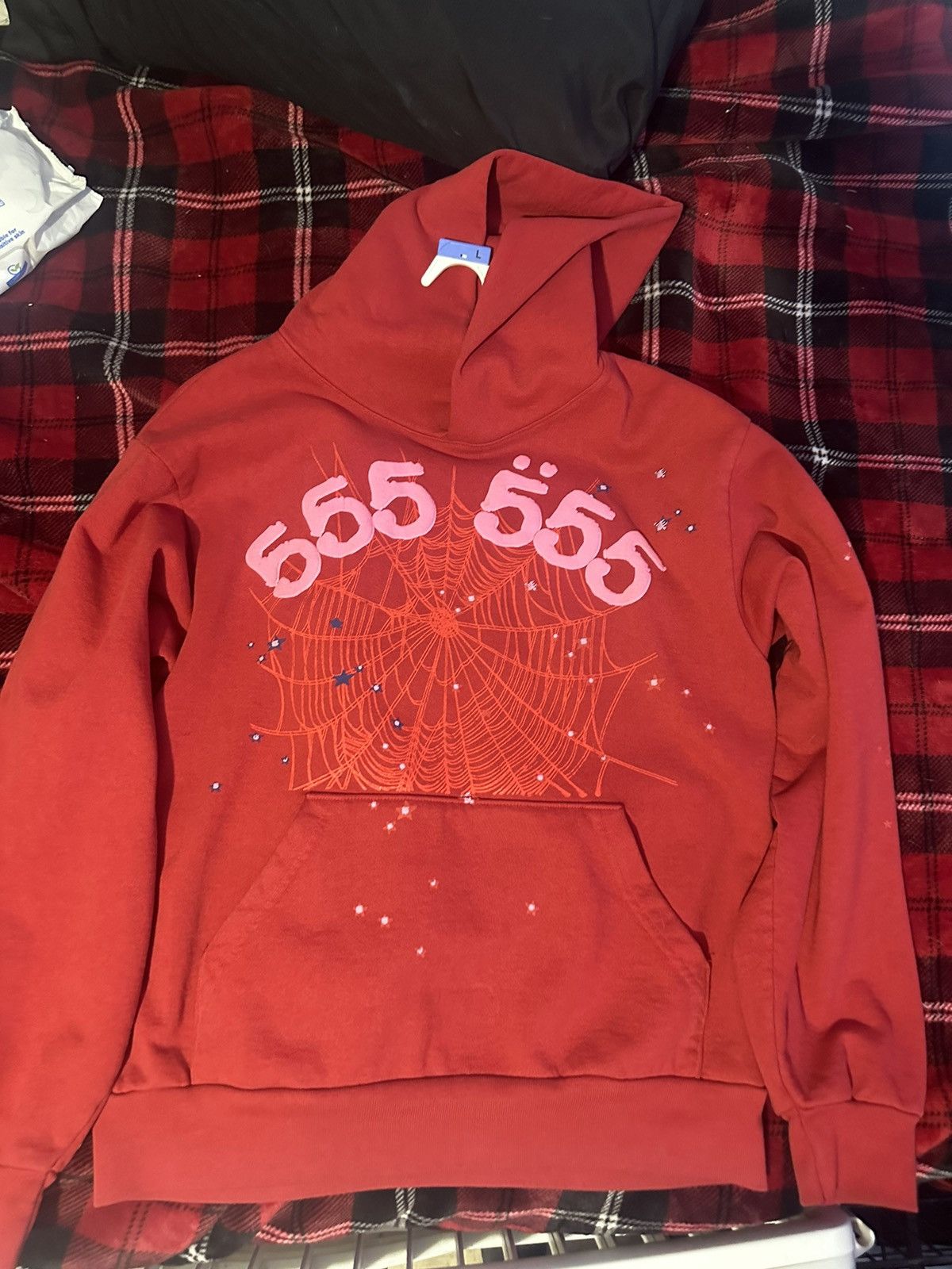 Spider Worldwide Sp5der 555 red angel number hoodie | Grailed