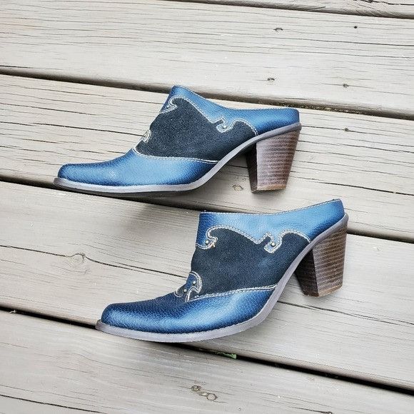 Vintage Vintage 70s Western Boho Blue Leather cowgirl mules | Grailed