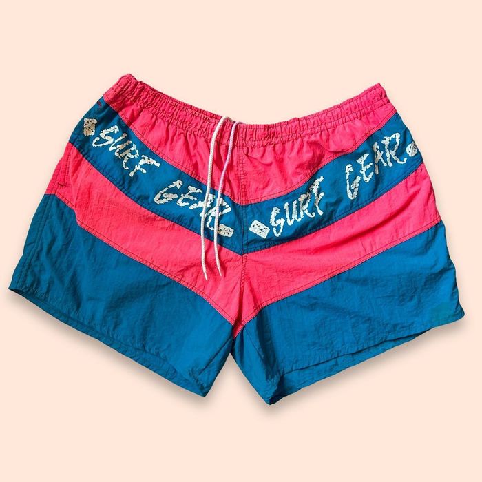 Vintage 1990s swim trunks chevron pieced hot pink and blue | Grailed