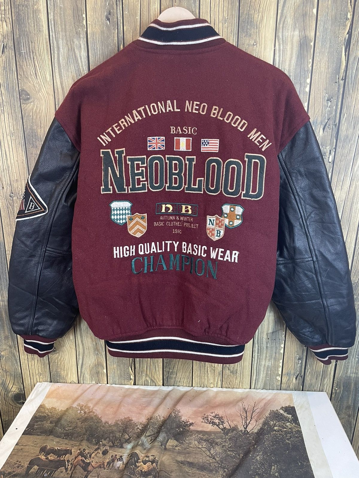 Vintage Vintage 80/90s Neo Blood leather sleeve Varsity Jacket | Grailed