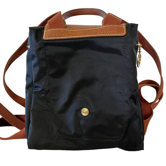 Longchamp Longchamp Mini Le Pliage Black Canvas Brown Leather Backpack ...
