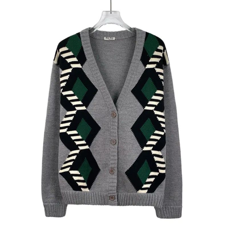 Miu Miu Miu Miu Gray Cardigan with Diamond Pattern 0089 | Grailed
