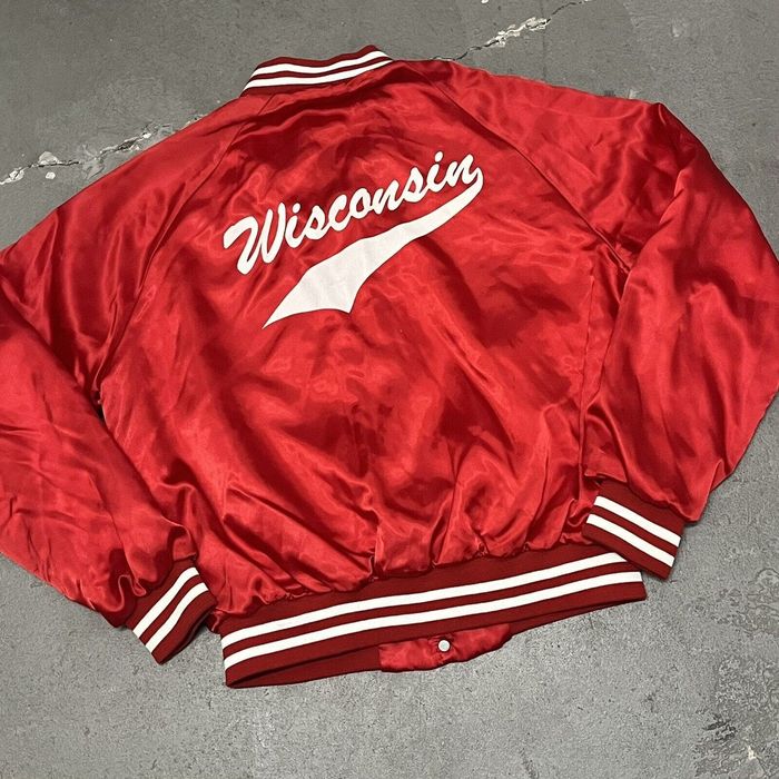 Vintage VTG 1980’s ChalkLine Wisconsin Badgers Satin Bomber Jacket M ...