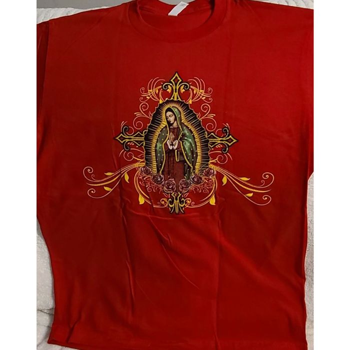 Vintage VIRGEN DE GUADALUPE PRAY 4 US VIRGIN MARY ROSE FLOWER CROSS RED ...