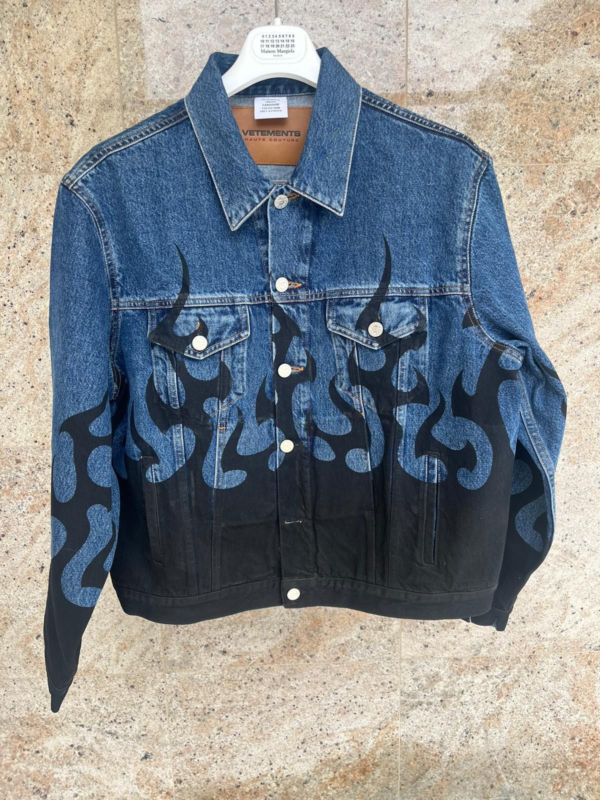 Vetements Black Fire Denim Jacket in Blue/Black | Grailed