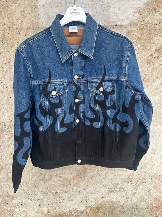 Vetements Black Fire Denim Jacket in Blue/Black | Grailed