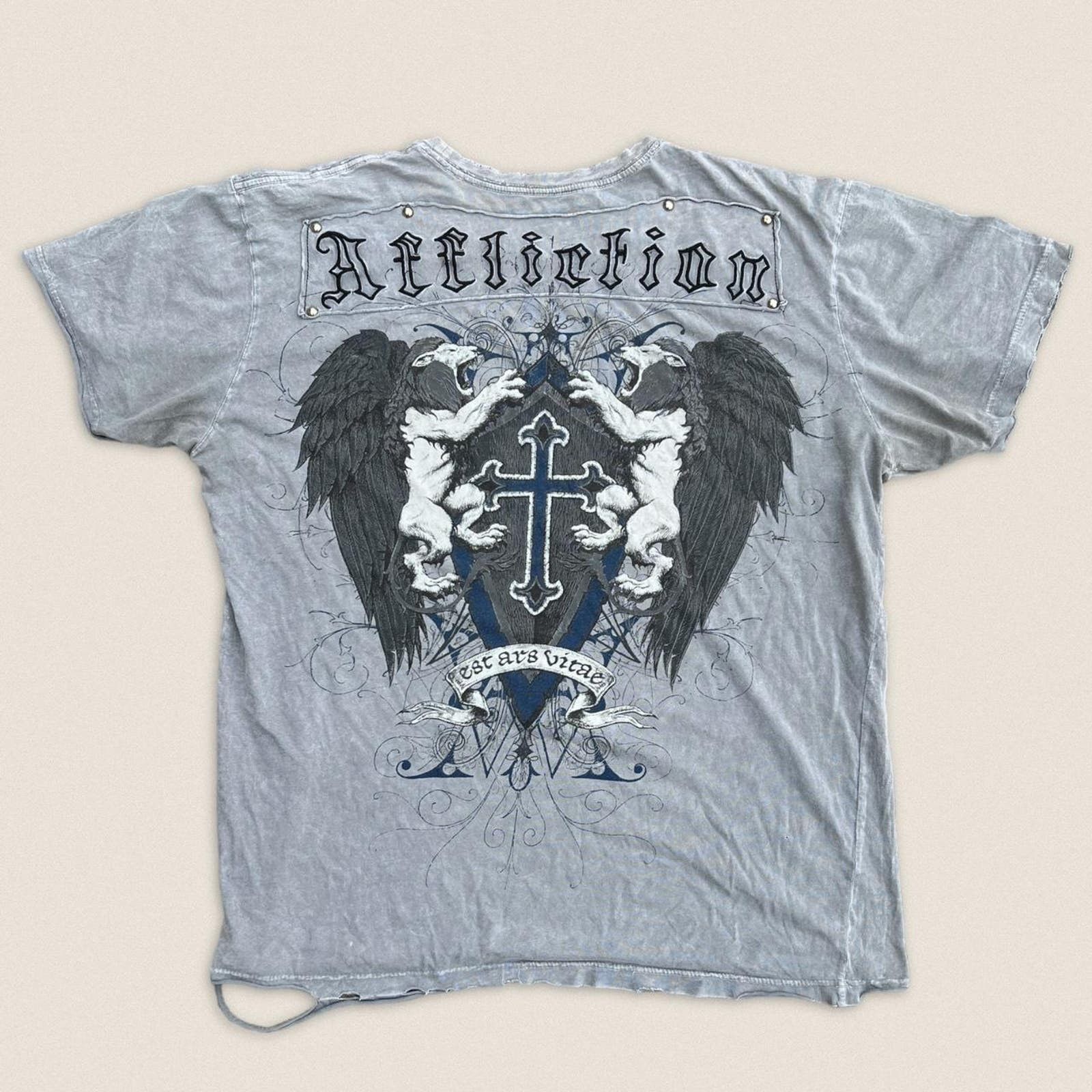 Affliction Affliction Distressed Tee Crosses Gothic Lions Skulls XL ...