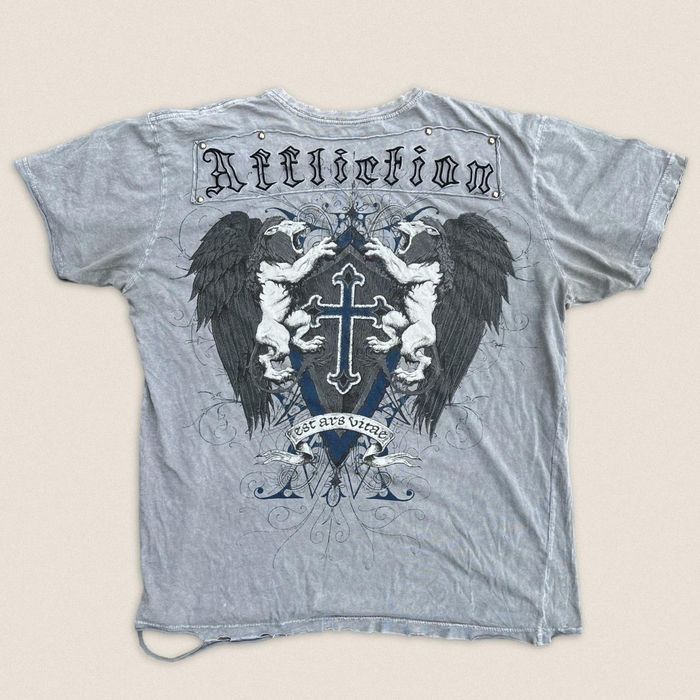 Affliction Affliction Distressed Tee Crosses Gothic Lions Skulls XL ...