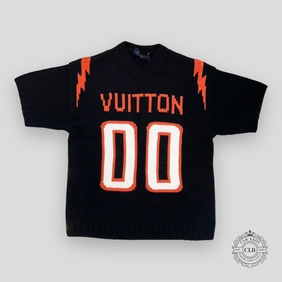 Louis Vuitton LOUIS VUITTON CHUNKY INTARSIA FOOTBALL TEE - BLACK | Grailed