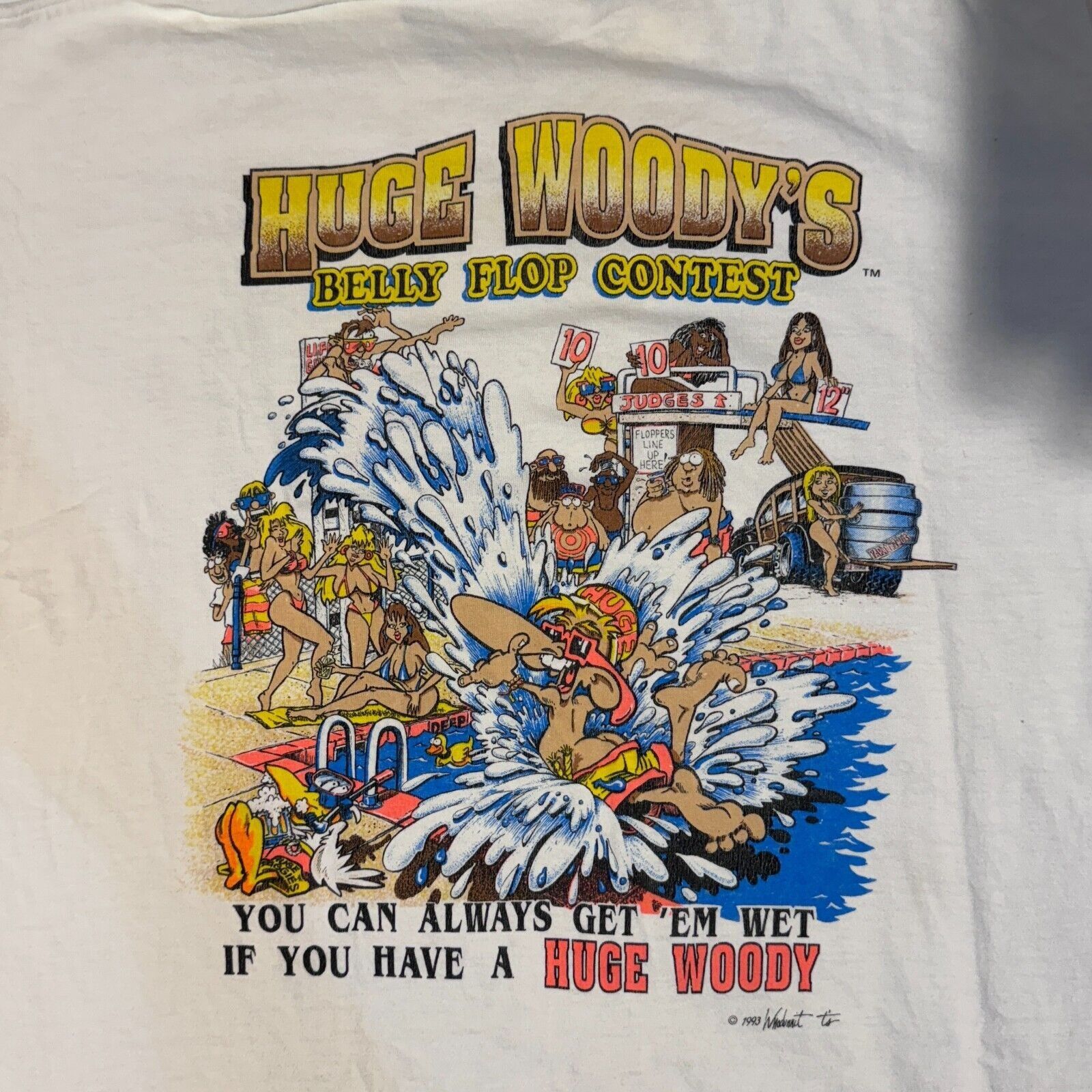 Fruit Of The Loom Vintage Huge Woody's Belly Flop Contest 1993 White ...