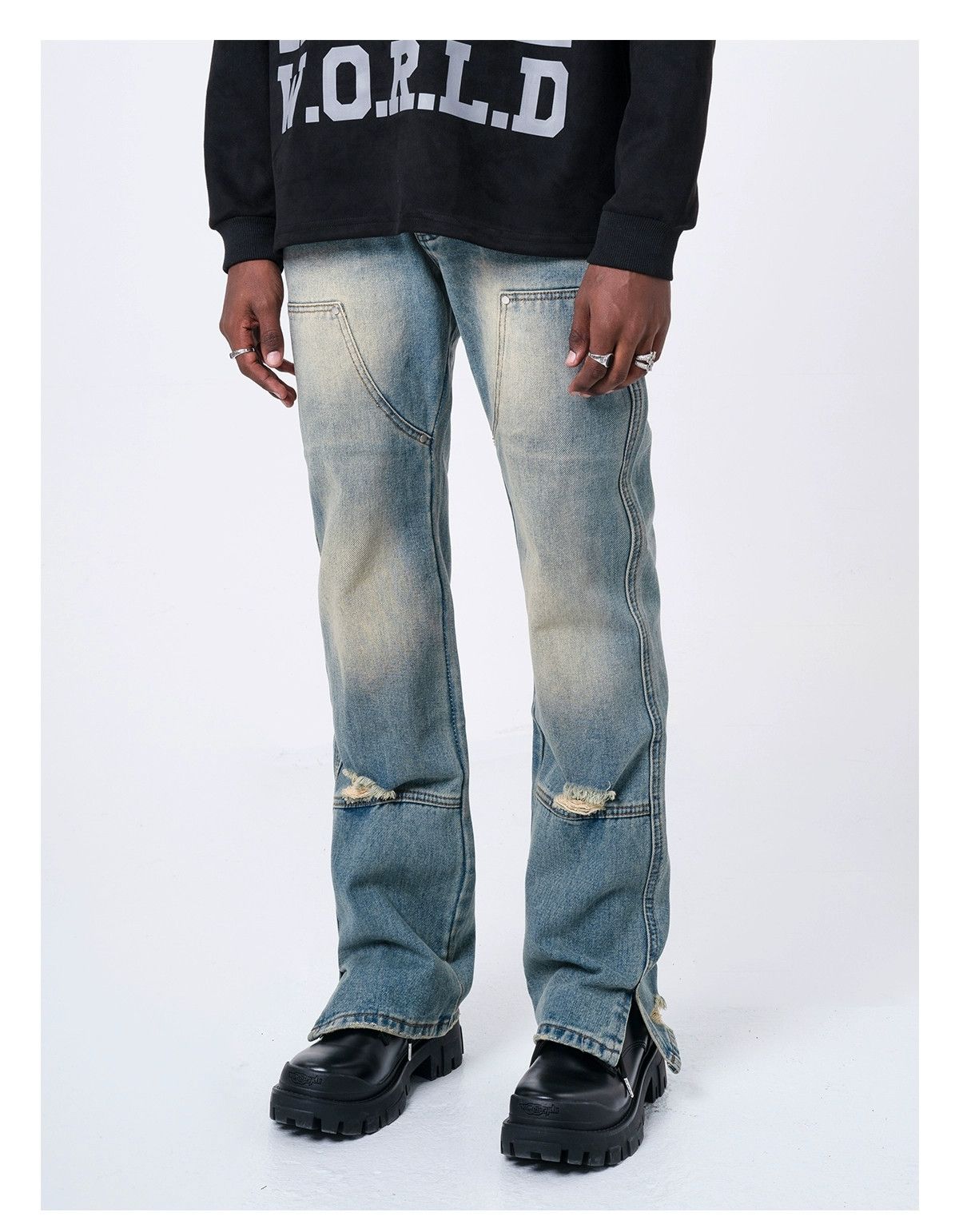 Distressed Denim × Jean × Vintage washed faded damaged carpenter jeans ...