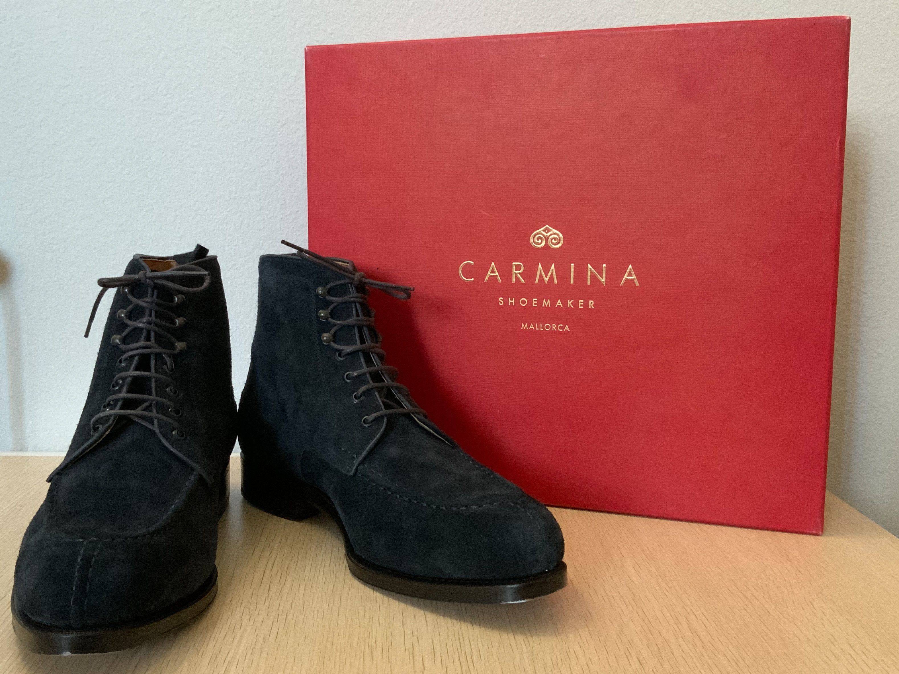 Carmina Navy Suede Boots - Split toe boot | Grailed