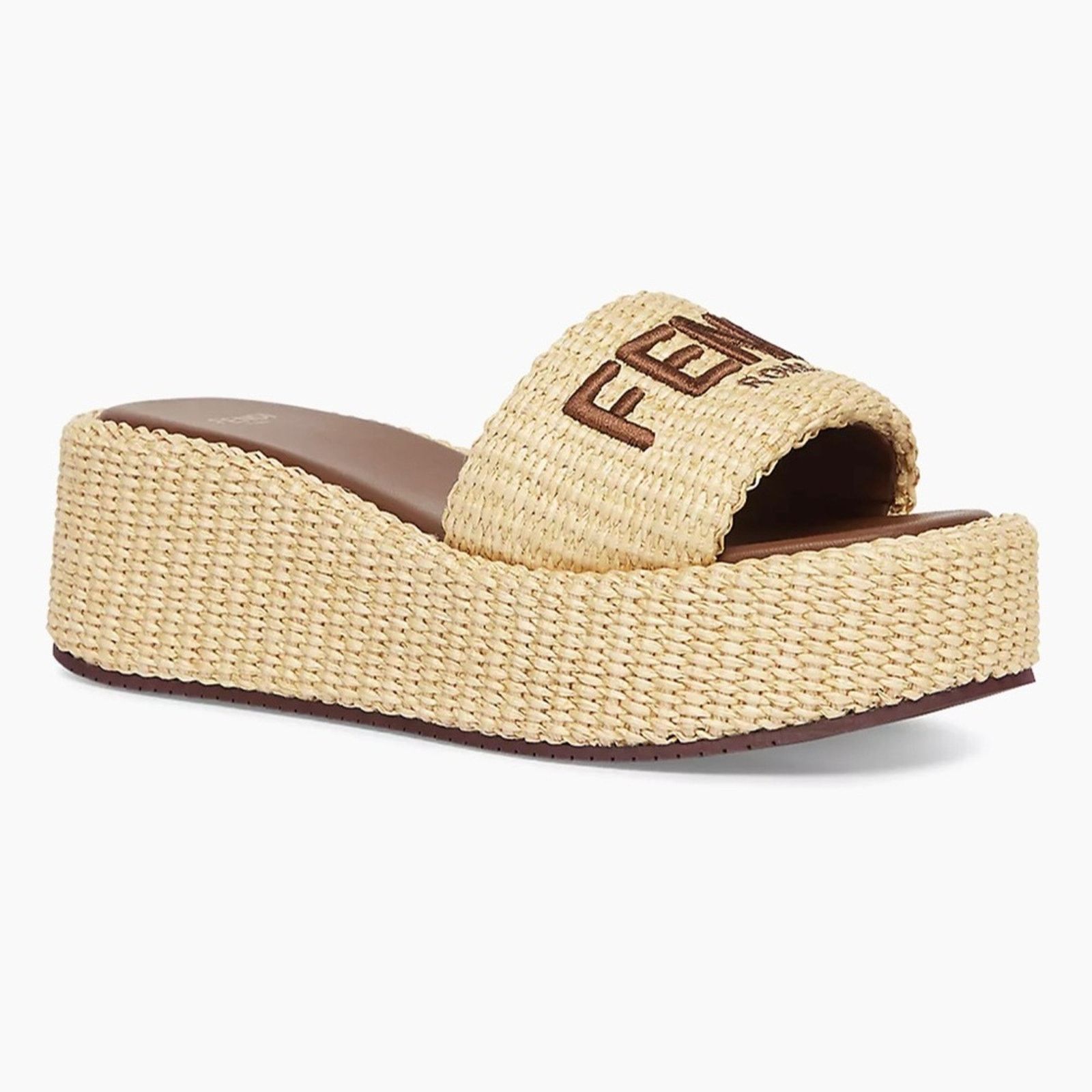 Fendi FENDI Sunshine logo raffia platform slides sandals | Grailed