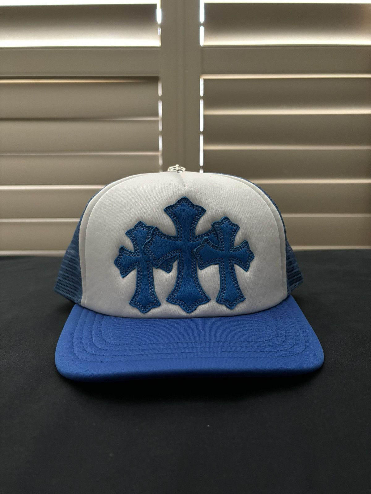 Chrome Hearts Chrome Hearts Triple Cross Patch Blue Trucker Hat | Grailed