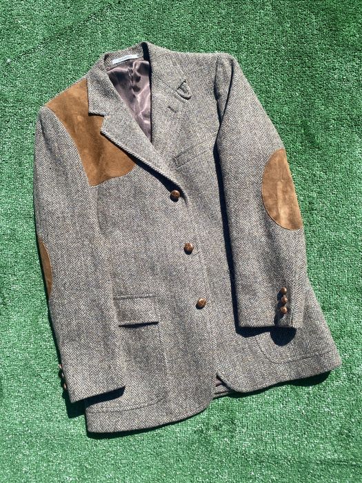 Harris Tweed 80’s Orvis Harris Tweed Handwoven Wool Leather Patch Coat | Grailed