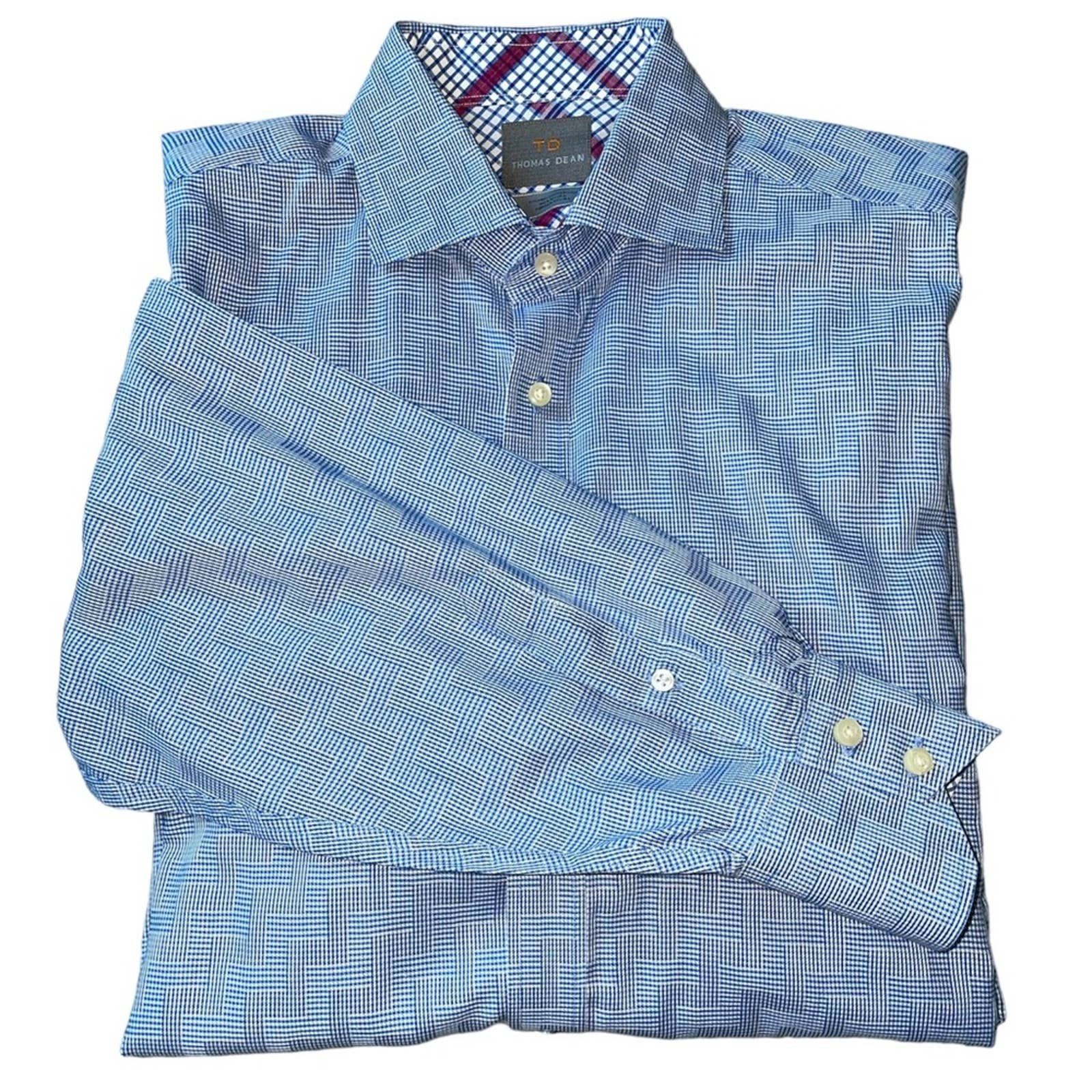 Thomas Dean Thomas Dean Blue Geometric Pattern Dress Shirt size Large ...