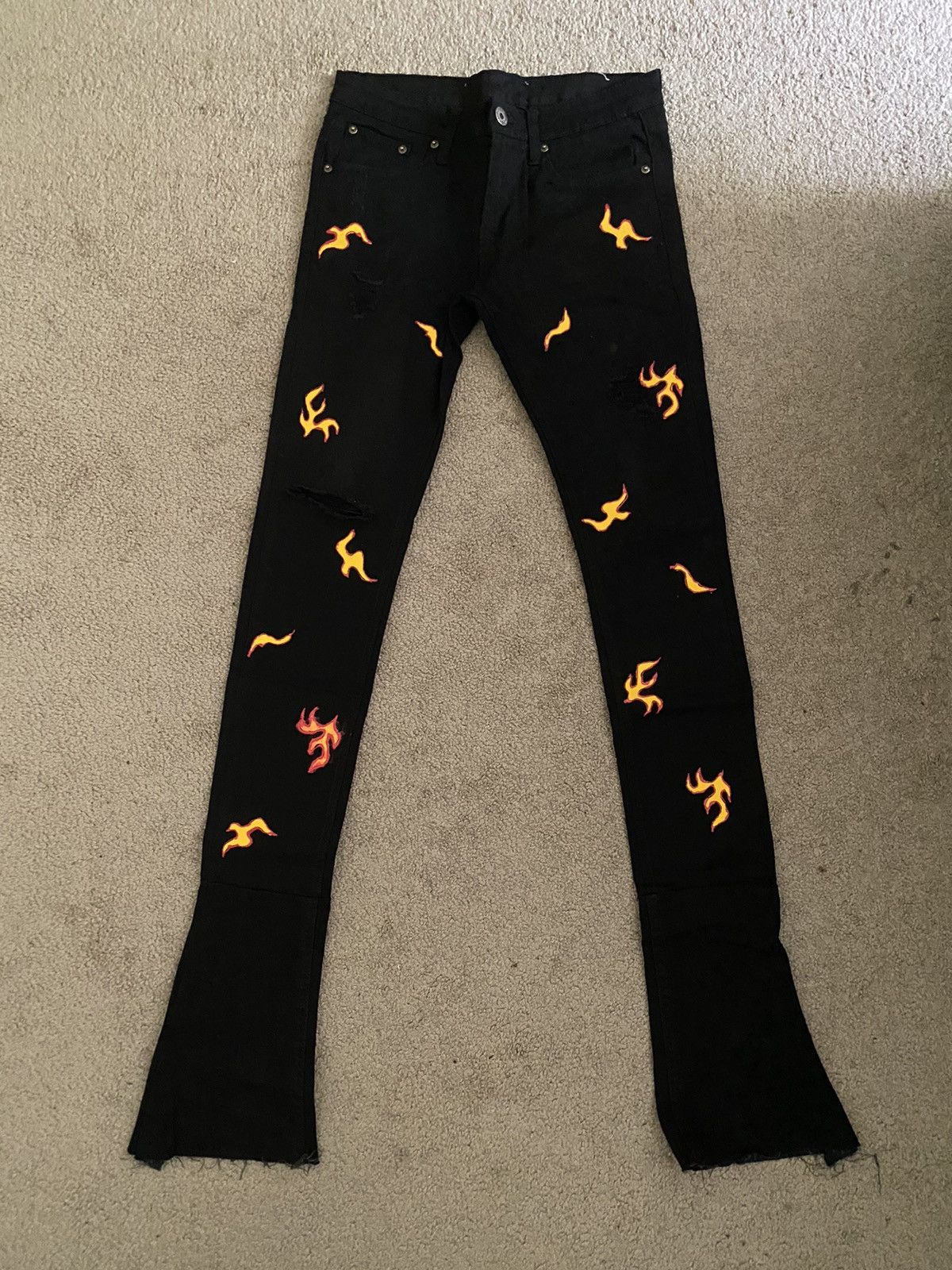 Custom CUSTOM STACKED FLAME DENIM JEANS | Grailed