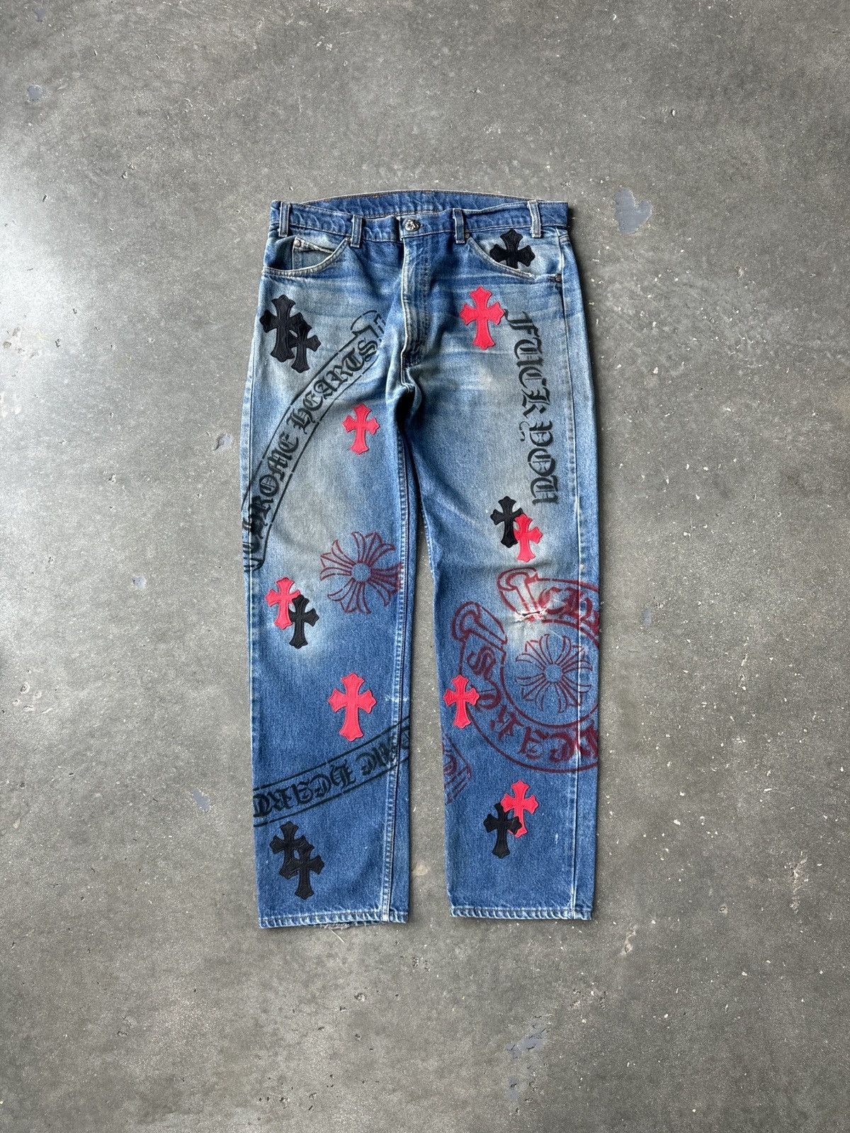 Chrome Hearts Chrome Hearts Vegas Exclusive Stencil Jeans Red and Black ...