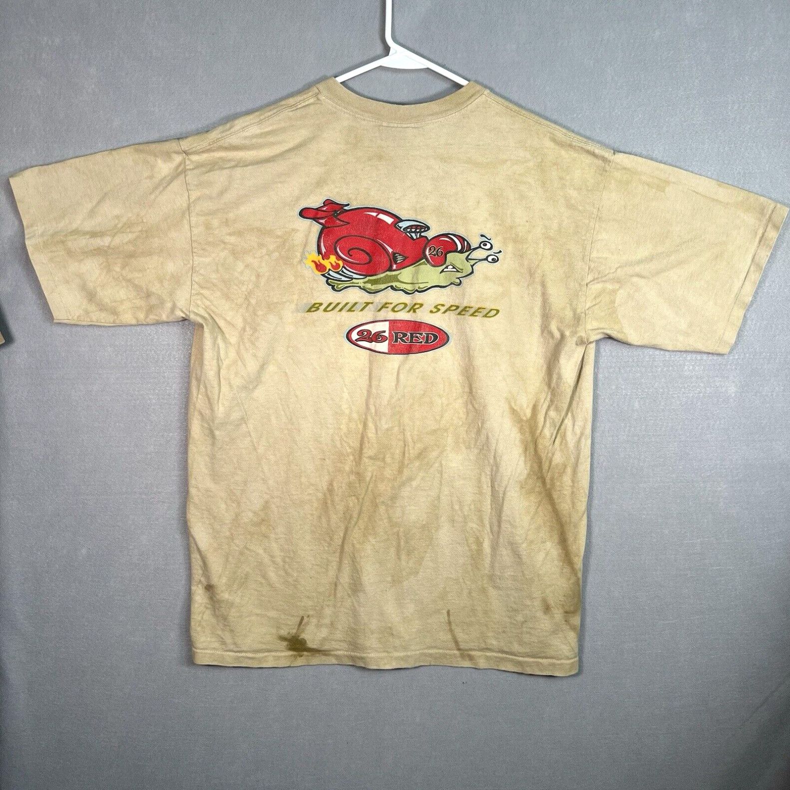 Speedo Vintage 90s 26 Red Built For Speed Snail T Shirt Adult XL Beige ...