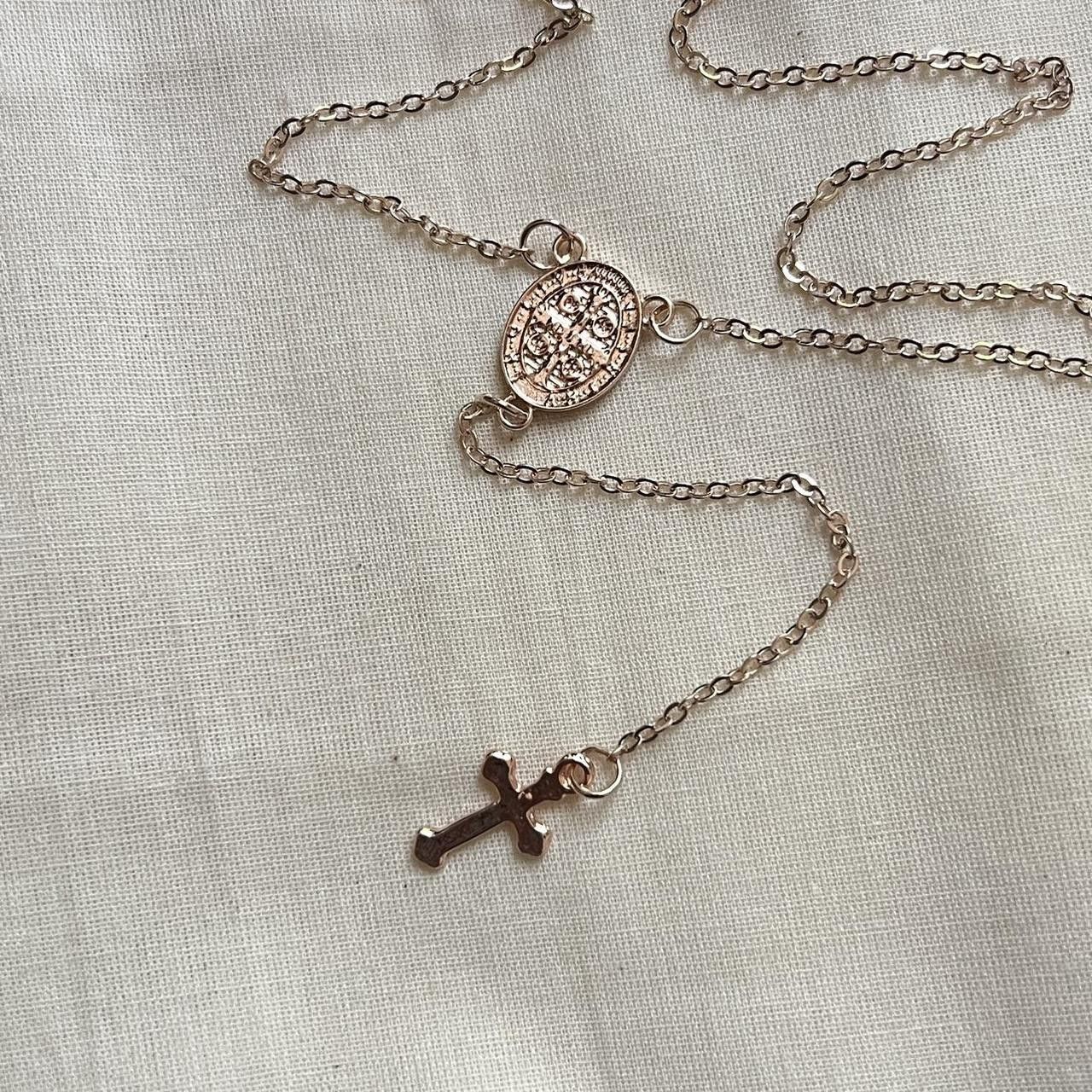 Silver y2k 2000s rose gold rosary bead style Jesus piece necklace | Grailed