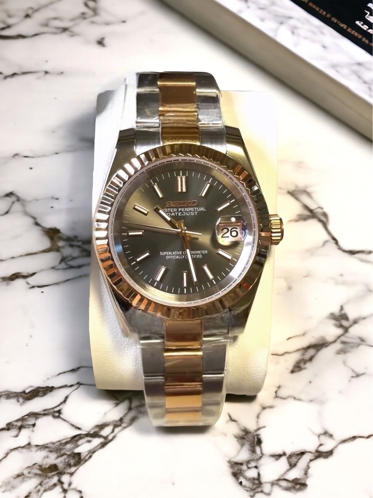 Seiko Seiko Mod Datejust Grey Dial Rosegold Steel 39mm Watch | Grailed