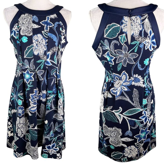 Other Enfocus Studio Dress 10 Navy Floral Sleeveless Stretch | Grailed