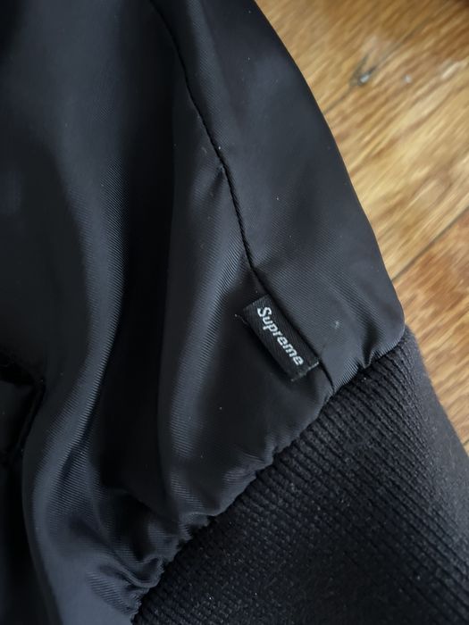 Supreme Supreme Script Contrast Varsity Bomber Jacket Black FW20 | Grailed