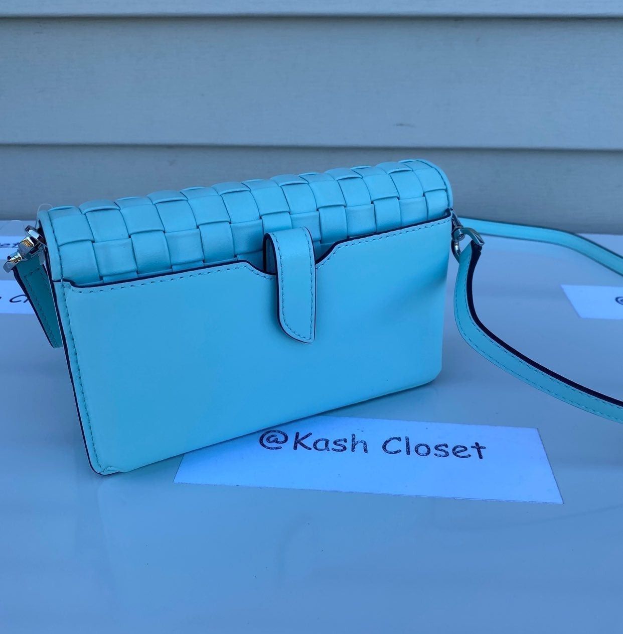 Michael Kors MICHAEL KORS PHONE CROSSBODY JET SET LEATHER WOVEN AQUA ...