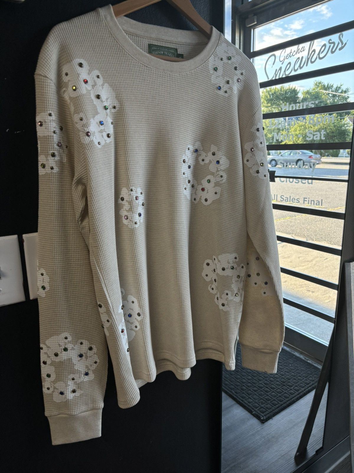 DENIM TEARS Denim Tears Rhinestone thermal long sleeve oatmeal | Grailed