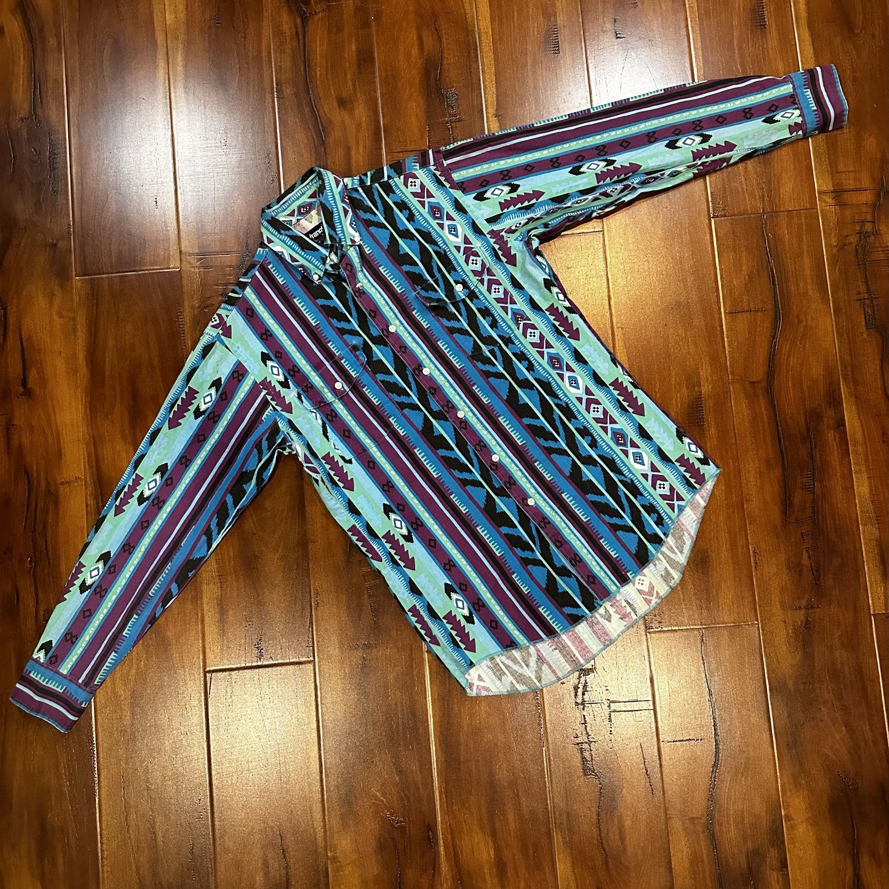 Vintage Western Shirt Brushpopper Aztec Cowboy Cut X-long tails Med ...