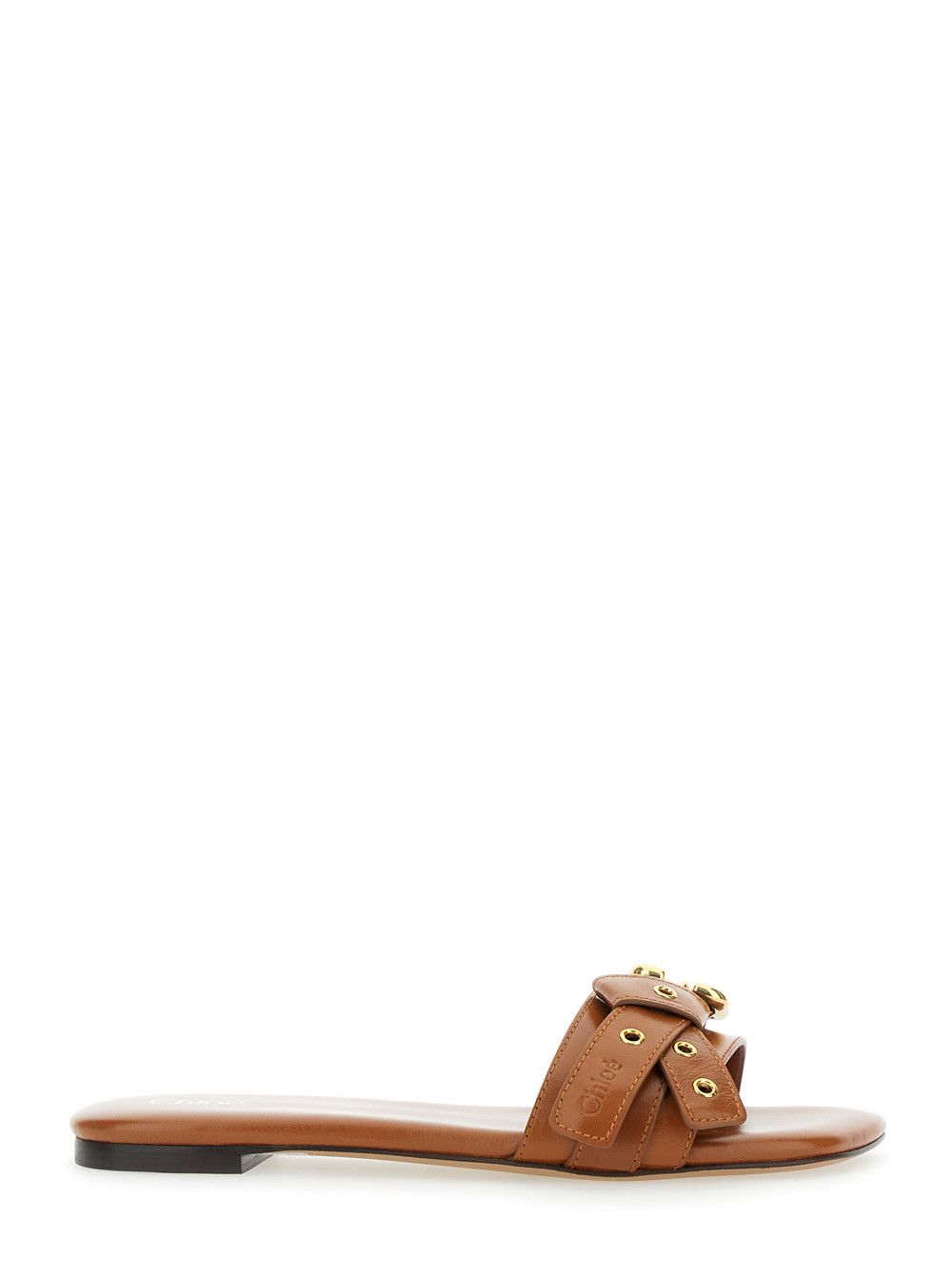 Chloe 'Mae' Brown Sandals with Strap Embellishment with Logo in Leather ...