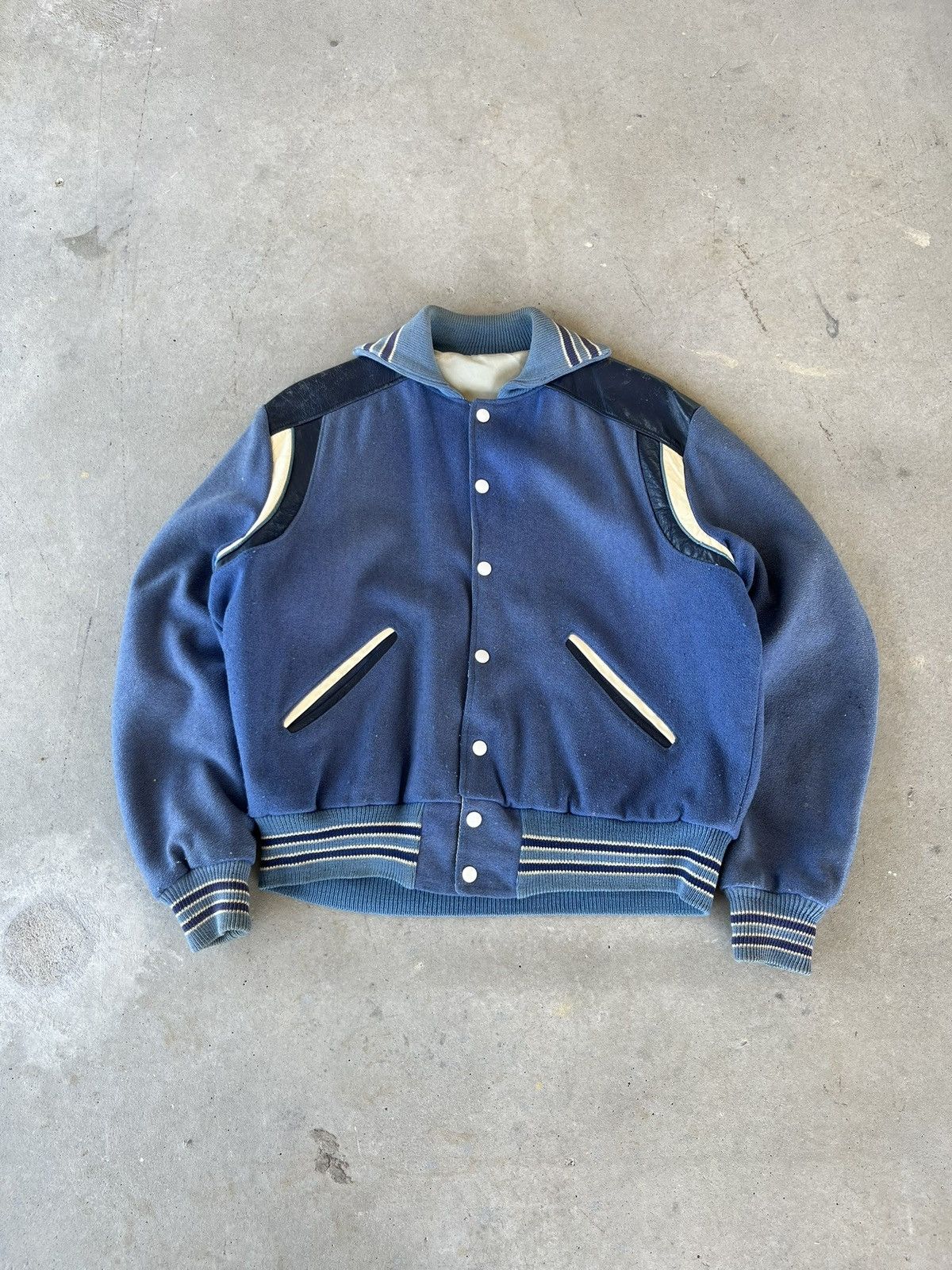 Vintage Vintage 70s 80s Baby Blue Collared Varsity Letterman Jacket ...