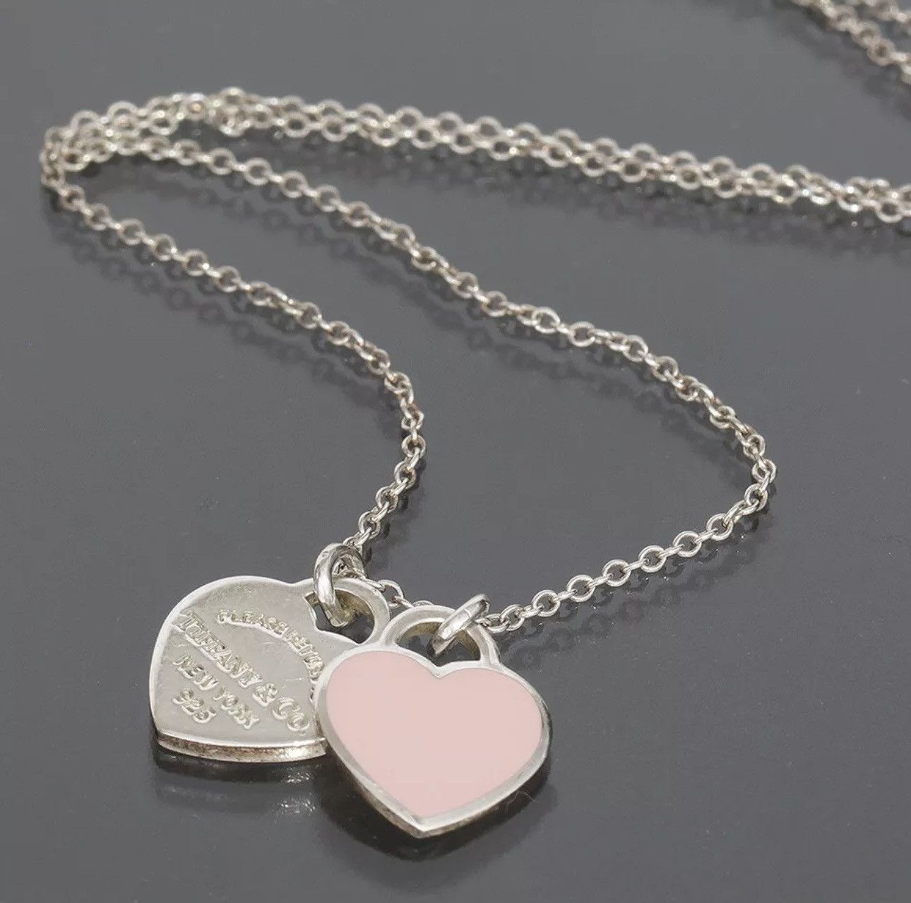 Tiffany & Co. TIFFANY & Co. Mini Double Tiffany Pink Heart Necklace ...