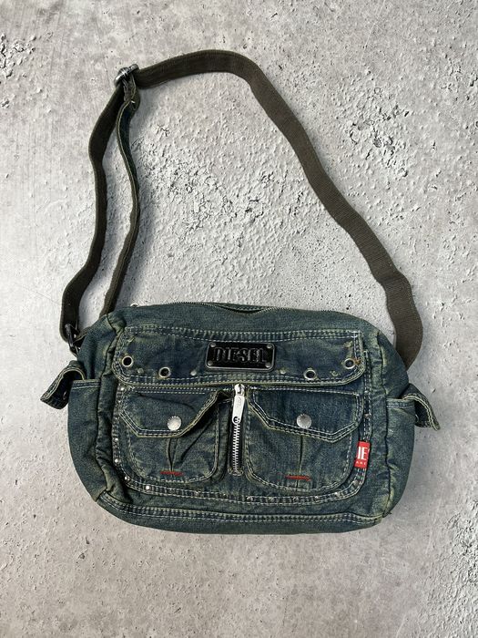 Diesel Vintage sling bag Diesel distressed denim multi pocket bag | Grailed