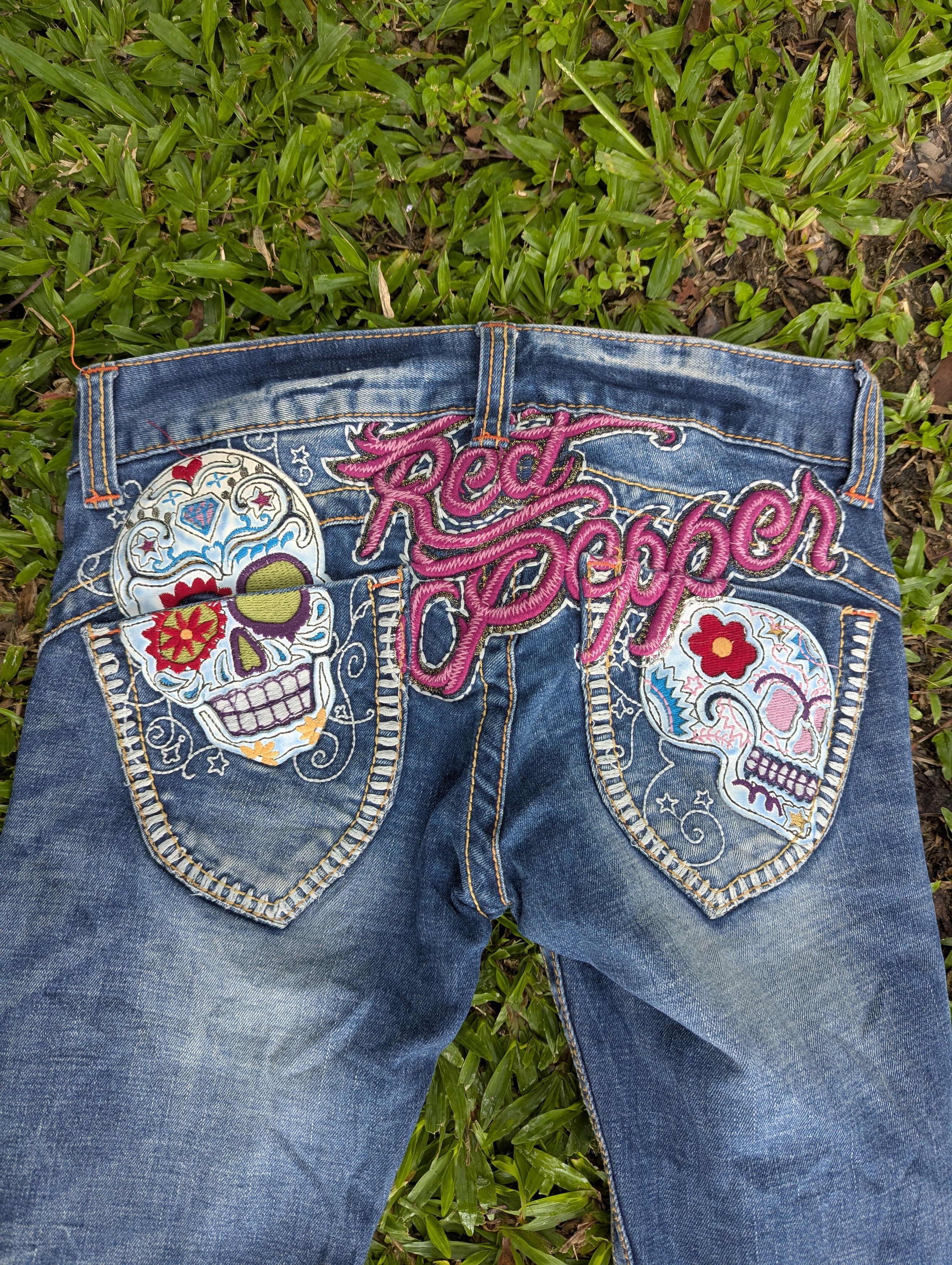 Hysteric Glamour RARE Red Pepper Jeans Skull Embroidery Punk Design ...