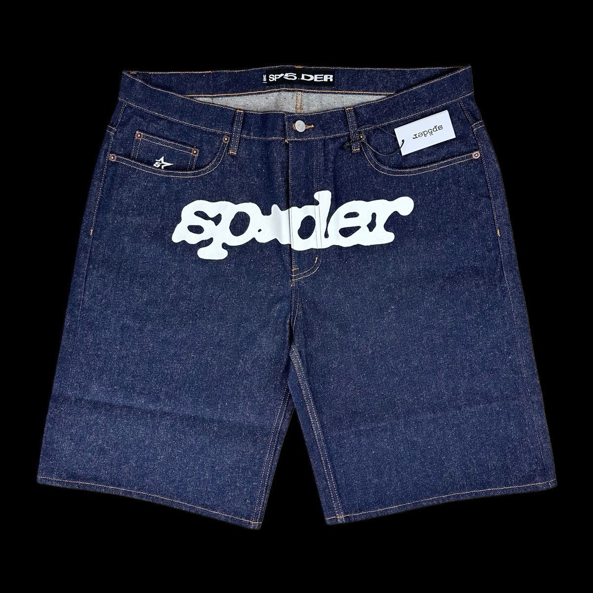Sp5der 2025 spider v3 logo denim jean shorts indigo jorts | Grailed