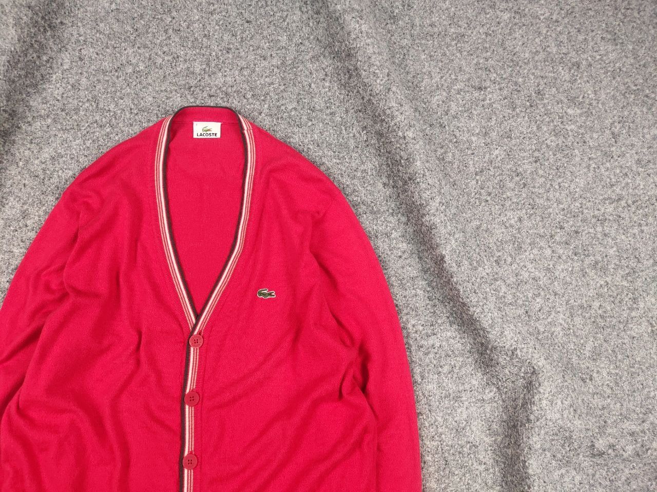 Lacoste × Streetwear × Vintage Vintage 90's Lacoste Logo Red Knit Light Cardigan Sweater | Grailed