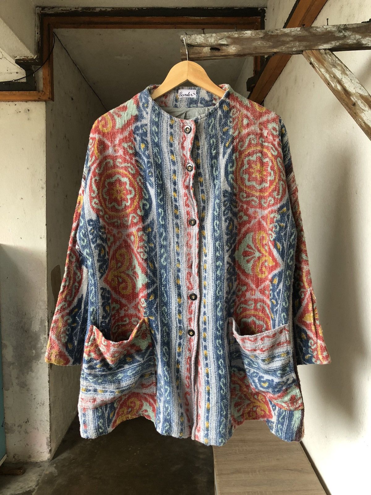 Vintage ️Sunder Native Cotton Knit Gaudy Oversize Jacket Like Coogi ...