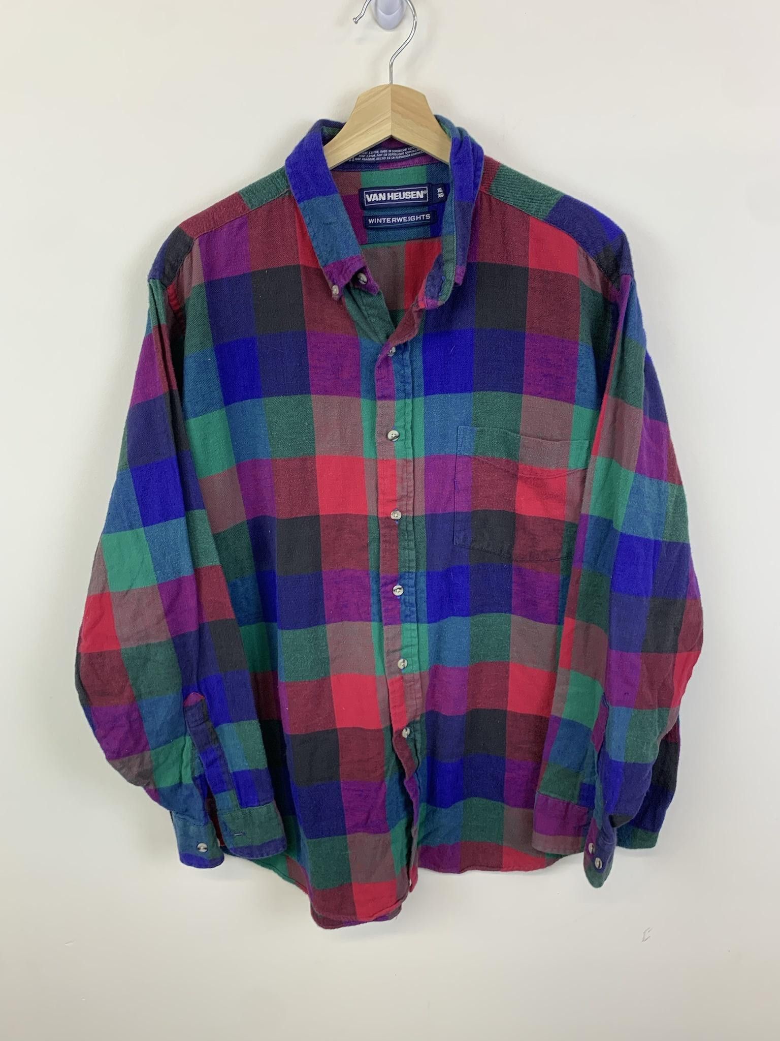 Flannel × Streetwear × Vintage Vintage Neon Color Block Flannel Shirt ...