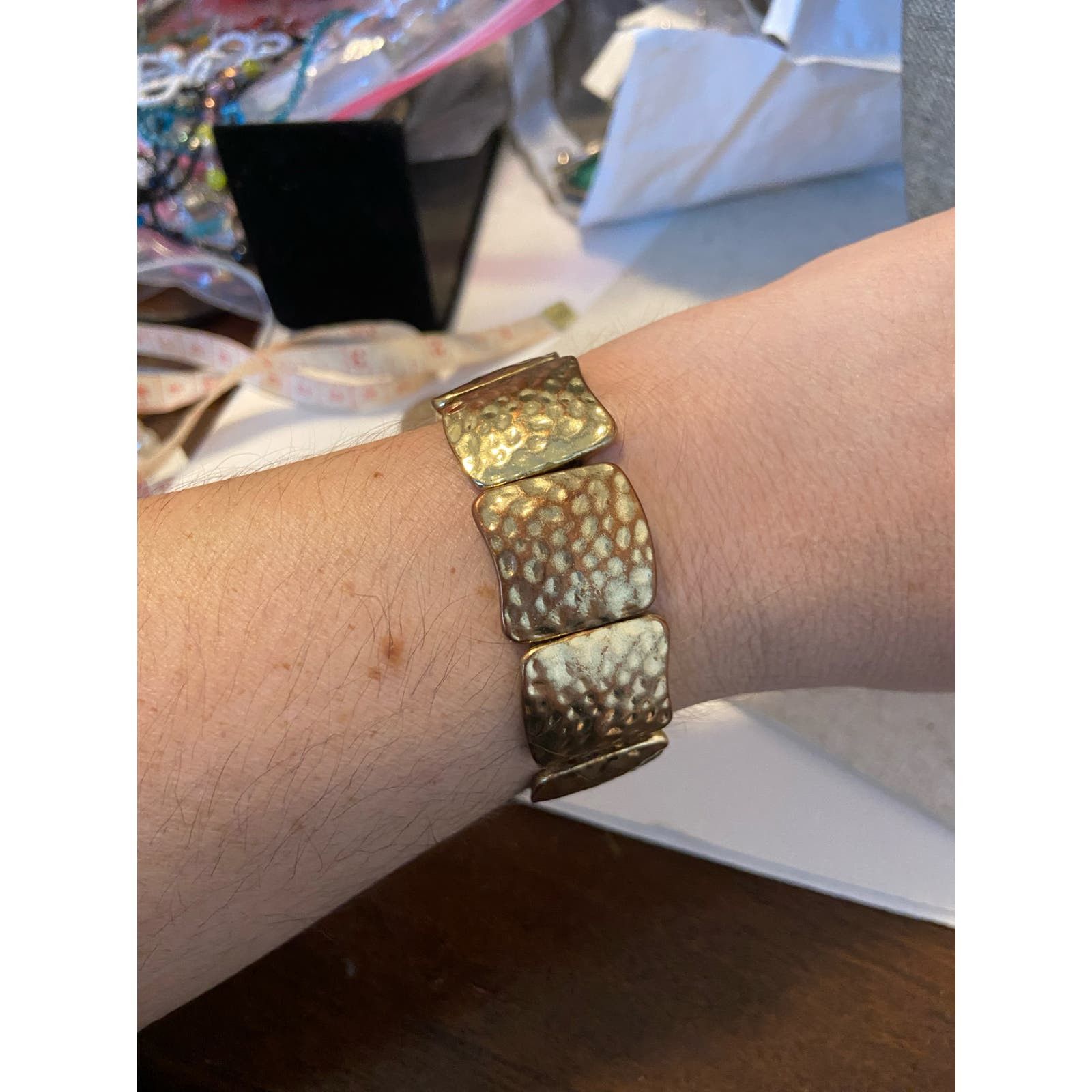 Vintage Vintage Hammered Square cuff bracelet gold tone | Grailed