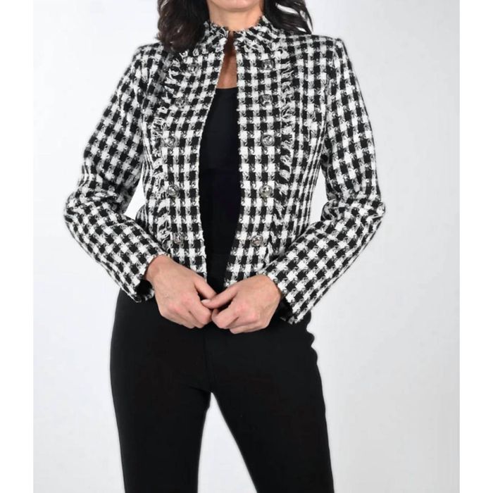 Frank Lyman FRANK LYMAN Textured Metallic Knit Jacket In Black/white ...