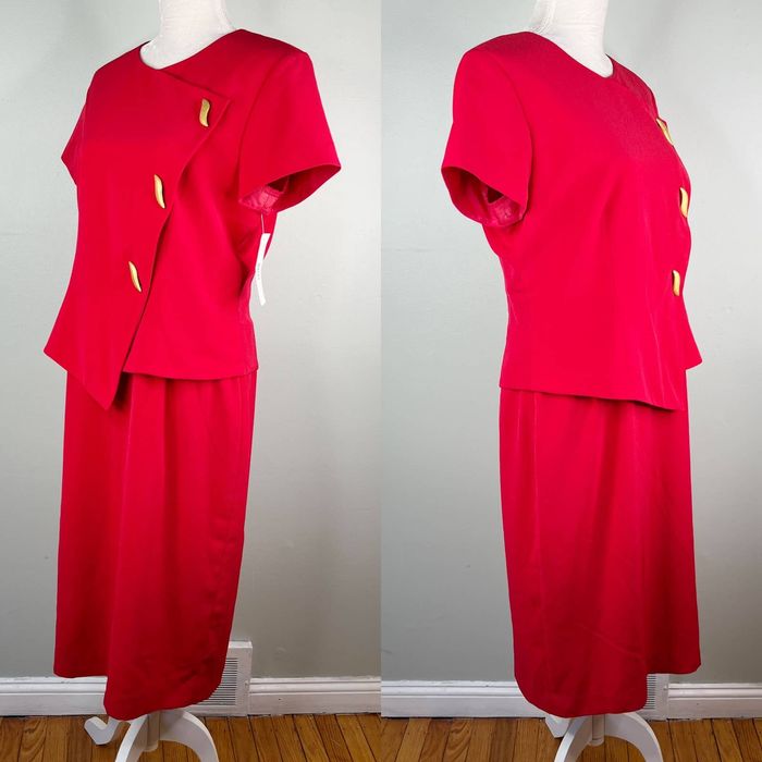 Evan Picone Vintage Evan Picone Dress 12 Red Gold Accents SS New | Grailed