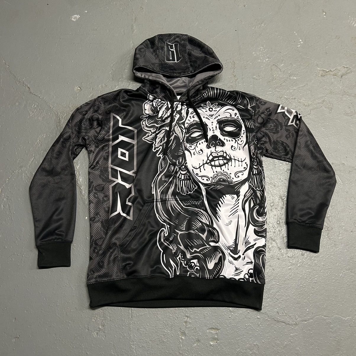 Affliction Black Riot Skull Skeleton Y2K Grunge Punk Hoodie Affliction ...