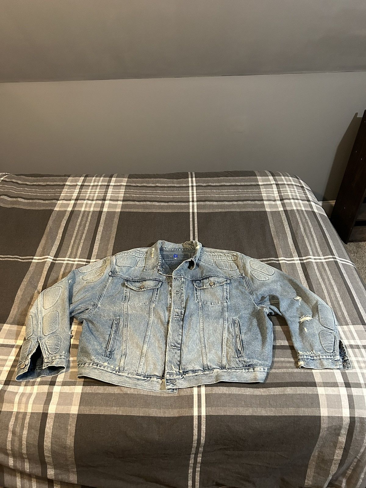 Gap Kanye West Yeezy Gap Balenciaga Padded Denim Jacket | Grailed