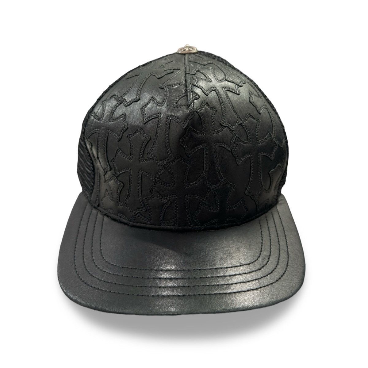 Chrome Hearts Chrome Hearts Black Leather Cross Patch Snapback Hat ...
