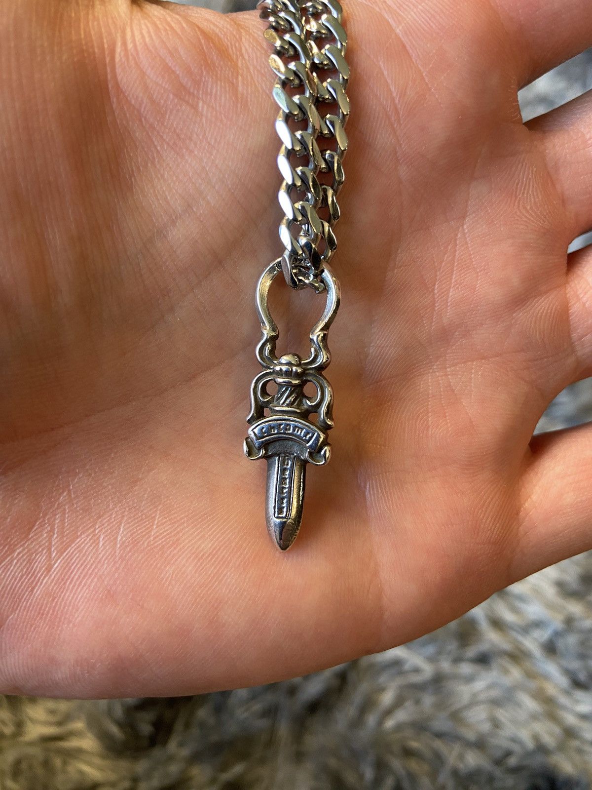 Chrome Hearts Chrome Hearts Dagger Pendant Cuban Chain Necklace Silver ...