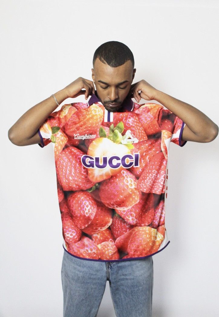 Gucci Palace x Gucci Strawberry Print Jersey Football T-shirt | Grailed