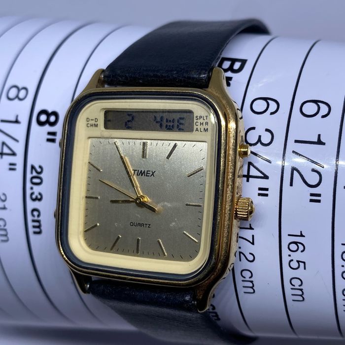 Timex Vintage Timex Analog Digital Gold Tone Leather Wristwatch | Grailed