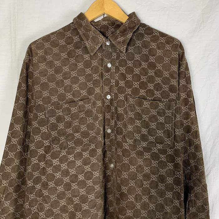 Vintage Vintage Stussy Monogram Rip Off Gucci Corduroy Shirt | Grailed