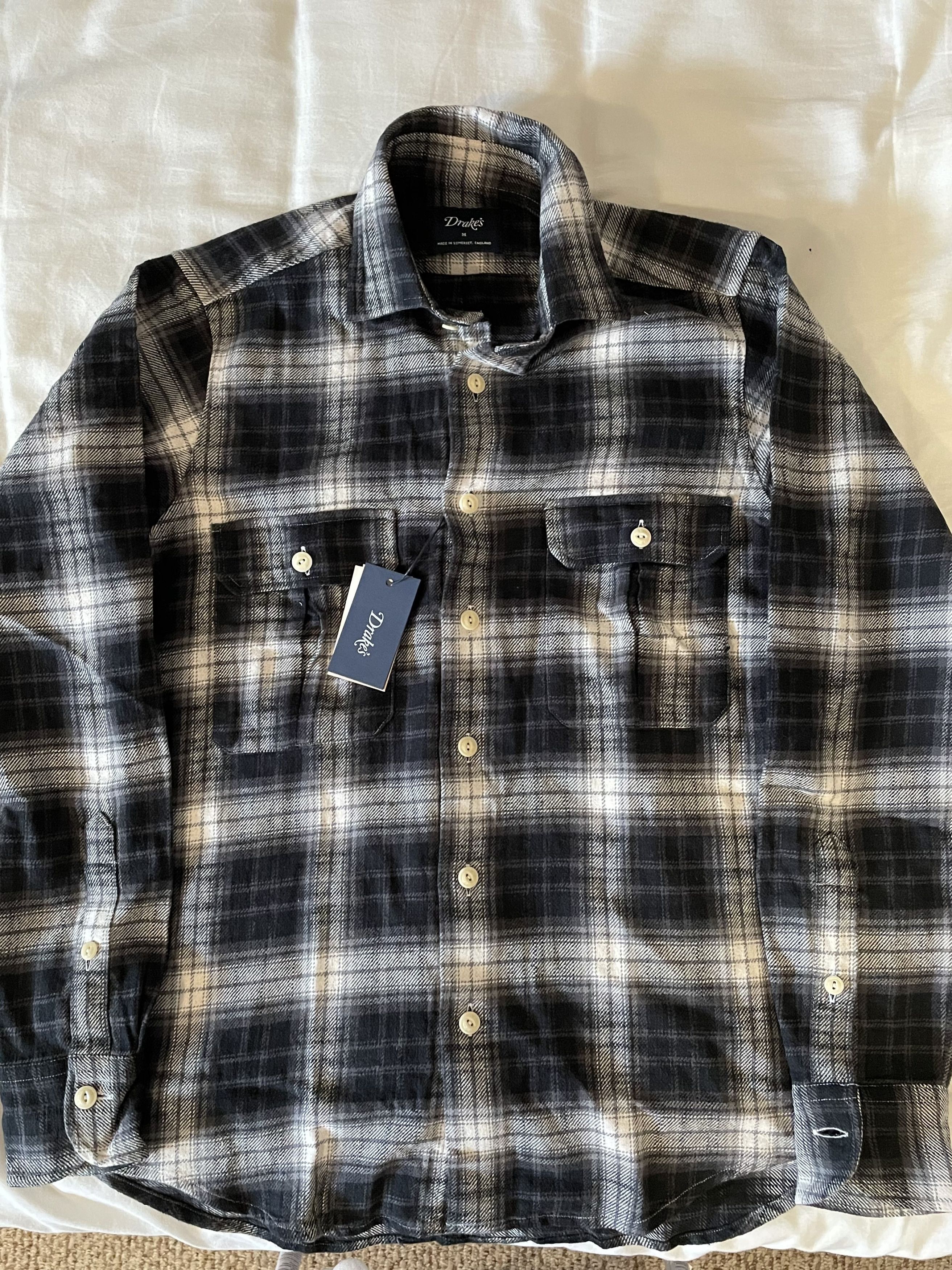 Drakes Check Brushed Cotton Two-Pocket Work Shirt | Grailed